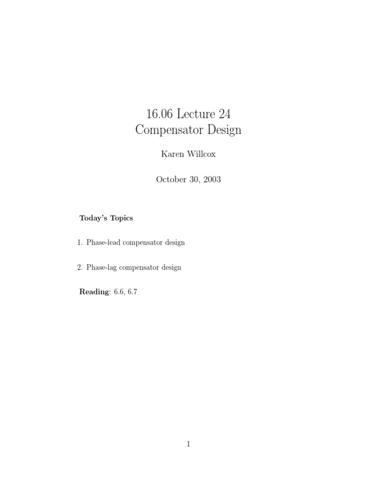 Compensator Design: Karen Willcox | PDF | Systems Analysis | Computer Science
