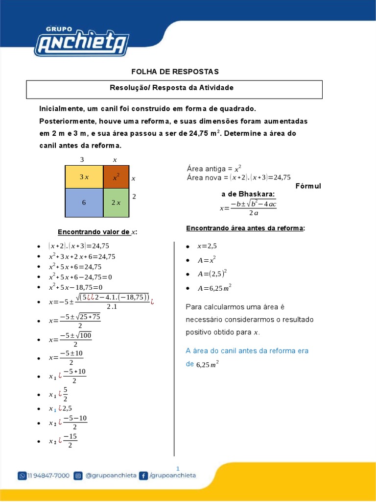 Exercicio de Calculo Fundamental - Completar Quadrados | PDF
