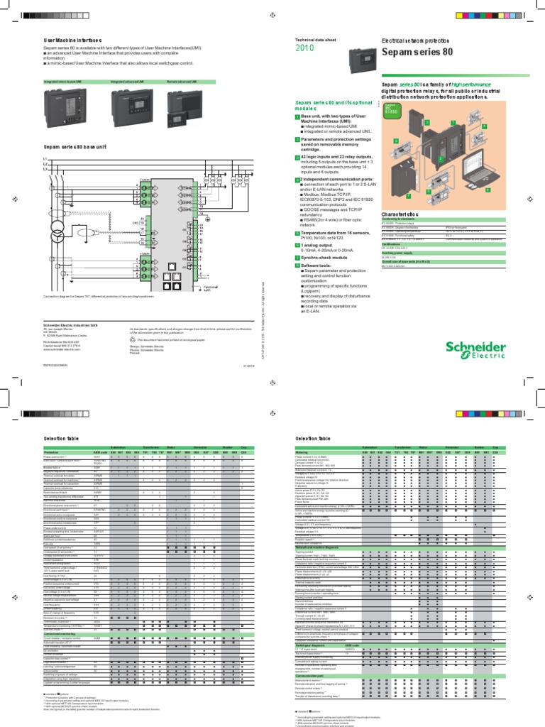 Sepam Series 80 Data Sheet | PDF