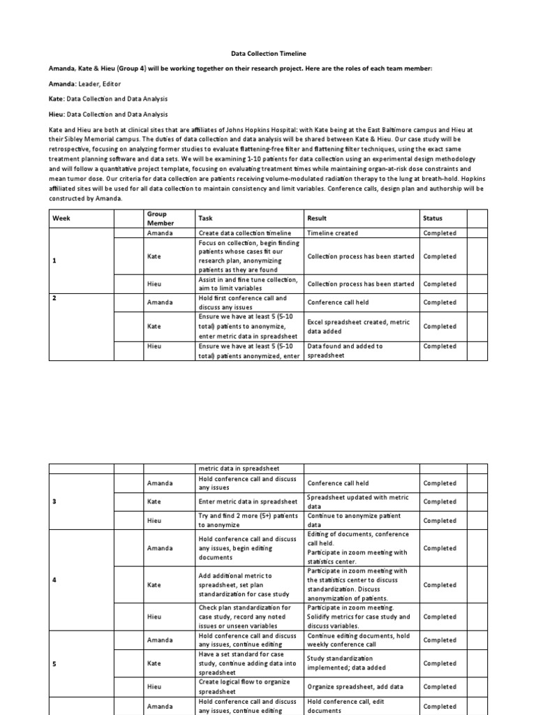 Data Collection Timeline Final | PDF | Spreadsheet | Data Analysis