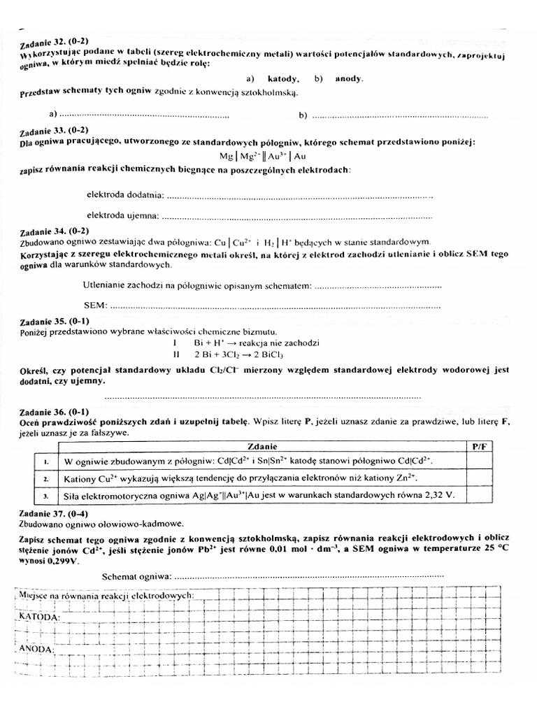 ogniwa zadania chemia 2023 2024 | PDF