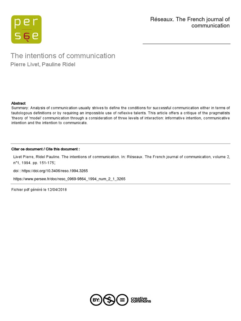 The Intentions of Communication | PDF