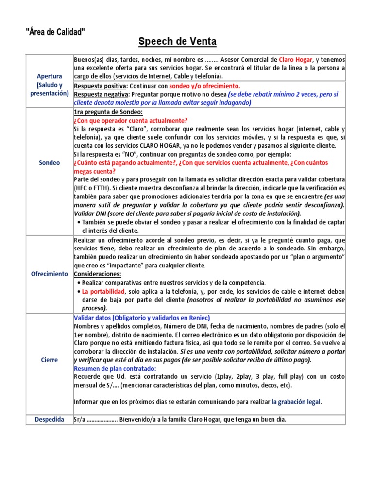 Speech Venta Claro - HFC | PDF | Derecho