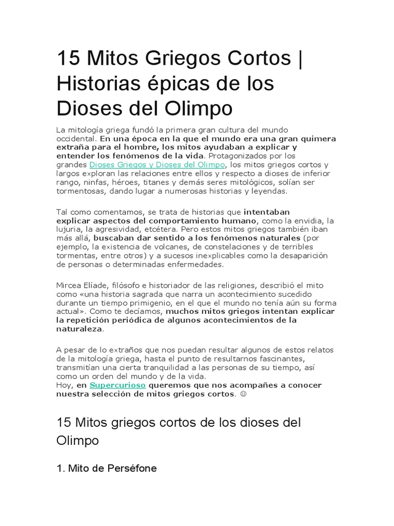15 Mitos Griegos Cortos para Niños | PDF | Edipo | Mitología griega