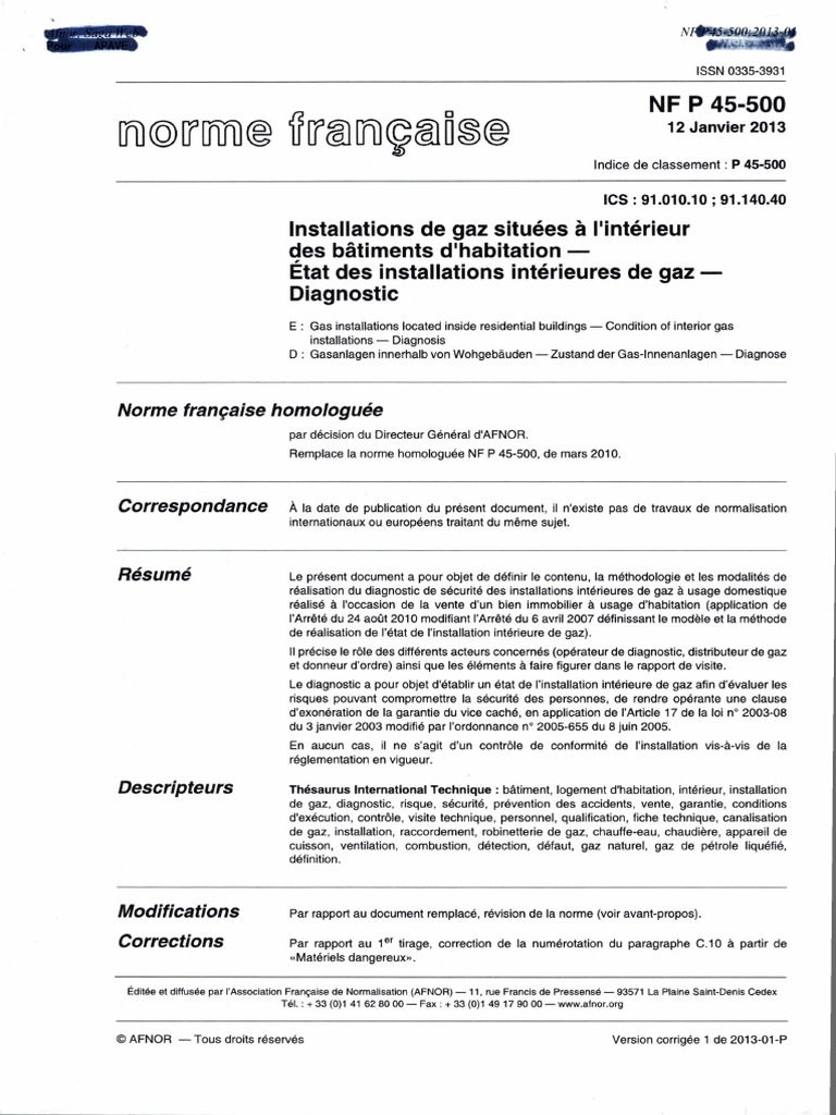 Norme NF P 45-500 Gaz | PDF