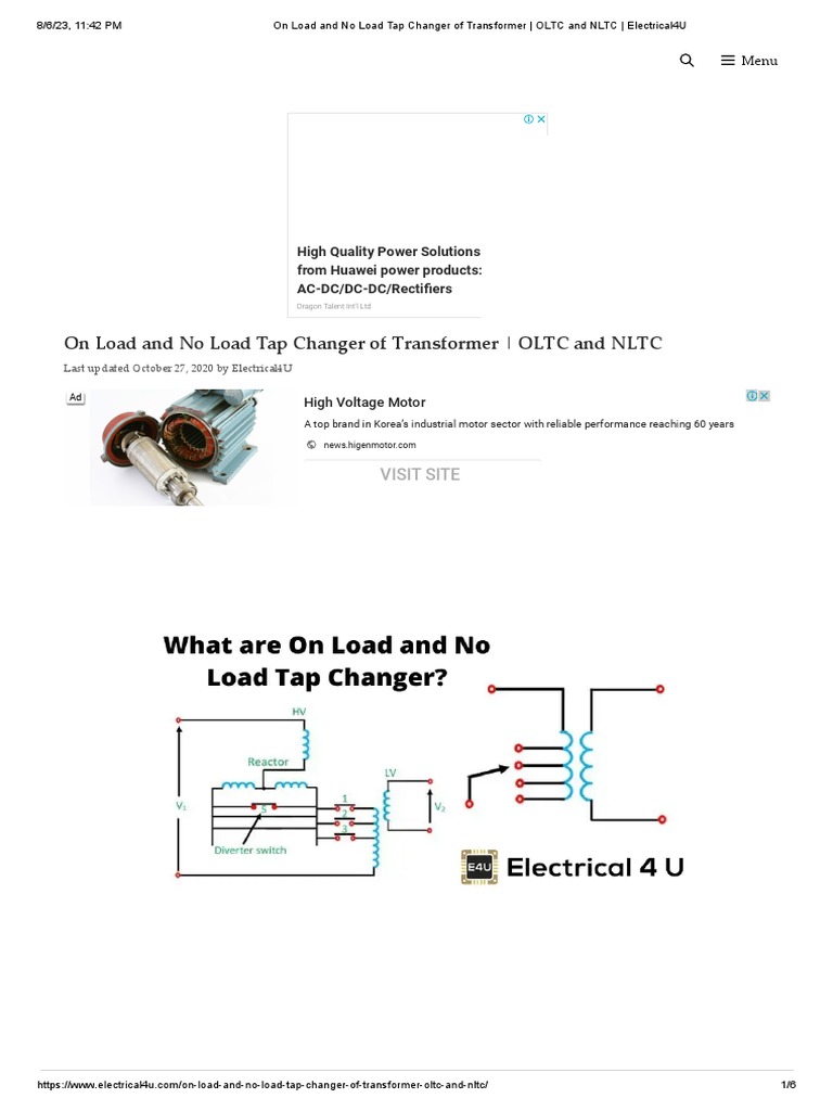 On Load and No Load Tap Changer of Transformer - OLTC and NLTC - Electrical4U | PDF