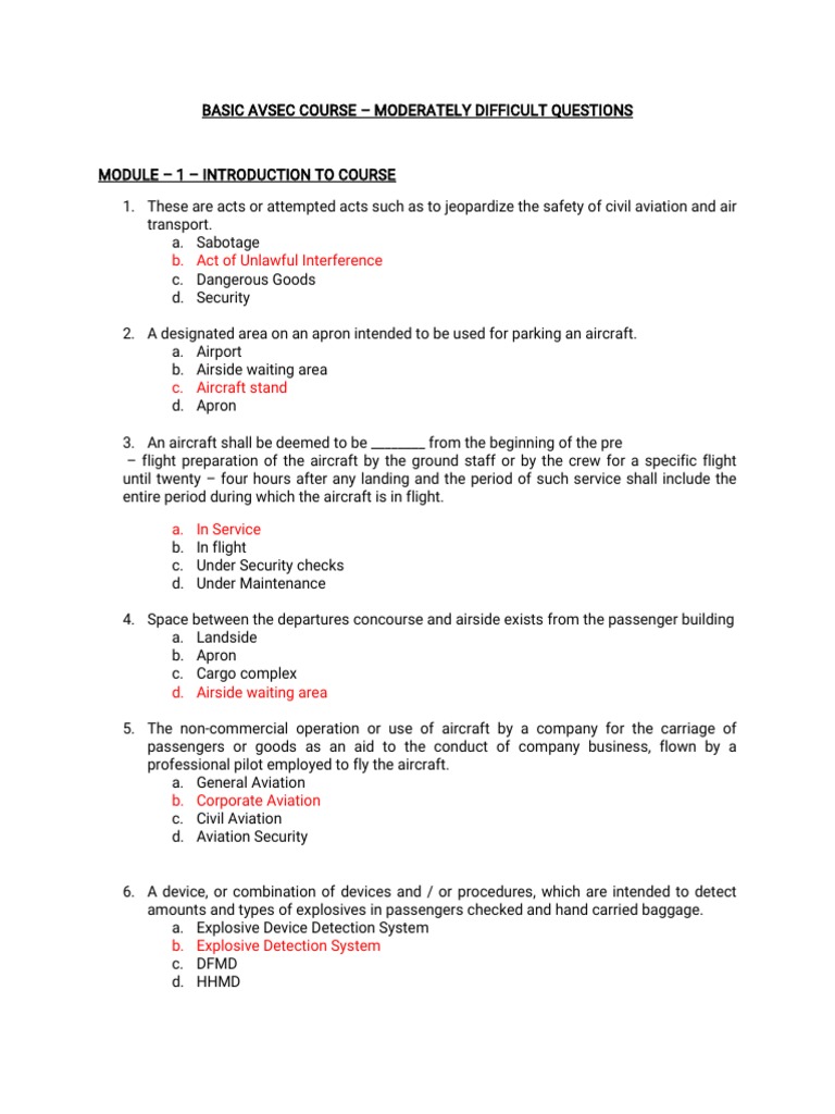 Basic AVSEC Questions | PDF