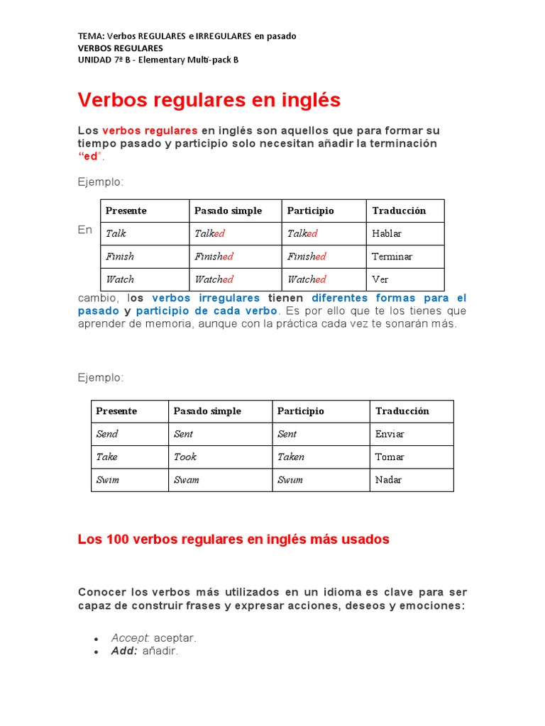 Verbos Regulares | PDF
