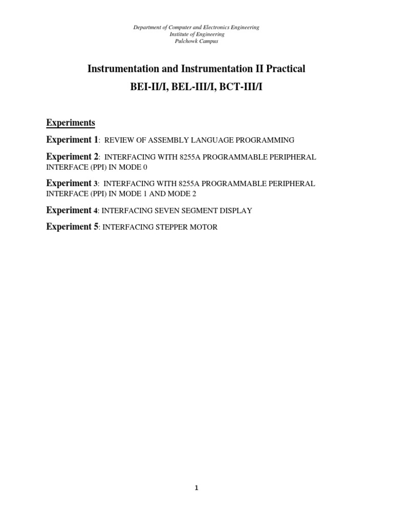 Instrumentation Lab Manual: Experiments | PDF | Electric Motor ...