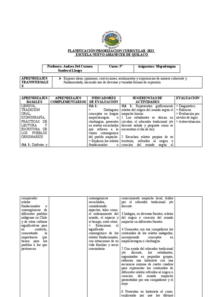 Mapudungun 5° | PDF | Evaluación | Maestros