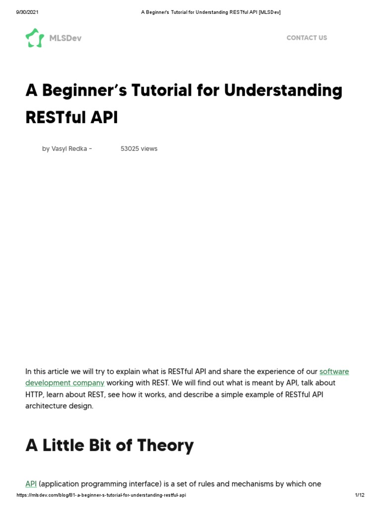 A Beginner's Tutorial For Understanding RESTful API (MLSDev) | PDF