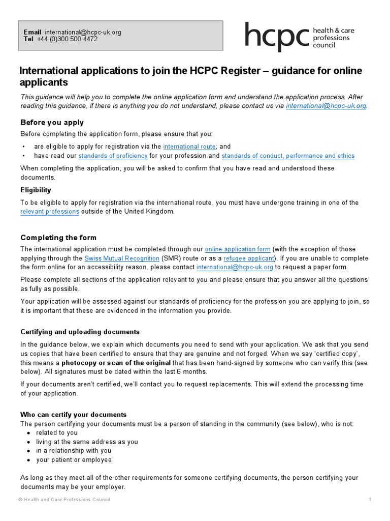 HCPC International Application Guide | PDF