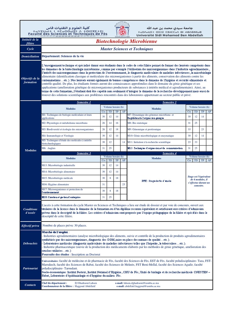 Master en Biotechnologie Microbienne | PDF | Sciences et mathématiques