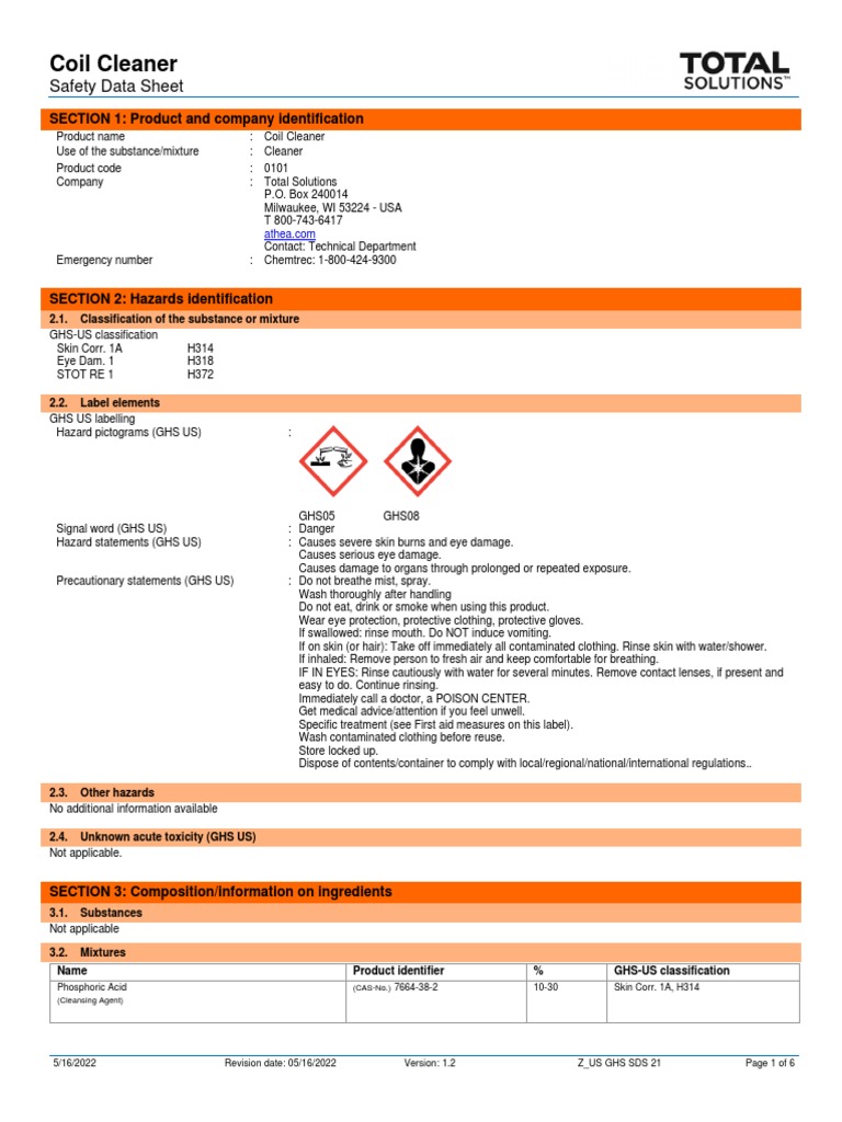 Minncare Dry Fog Coil Cleaner SDS | PDF