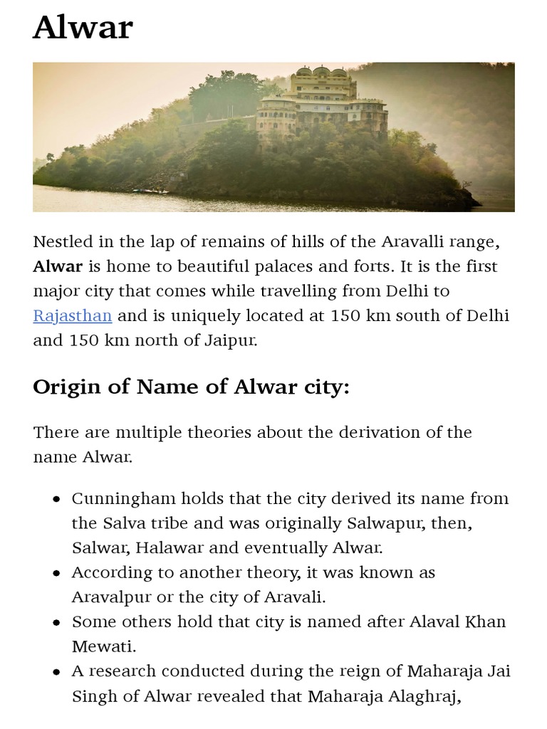 Alwar: History and Geography Overview | PDF