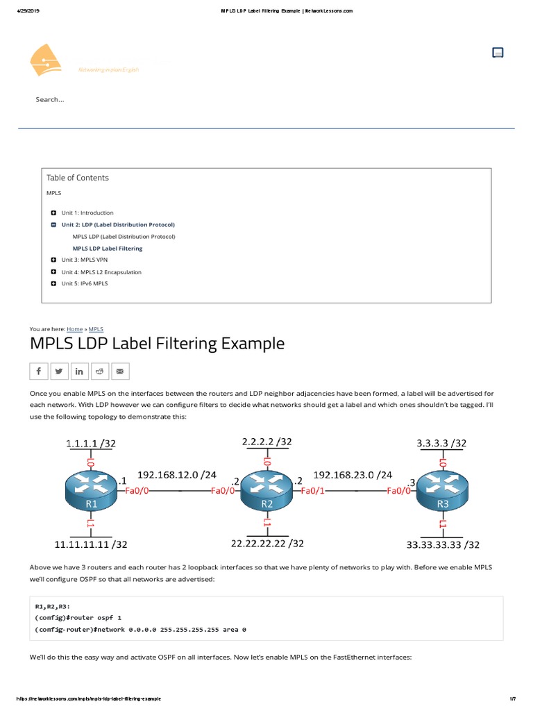 MPLS LDP Label Filtering Example | Download Free PDF | Networking | Multiprotocol Label Switching
