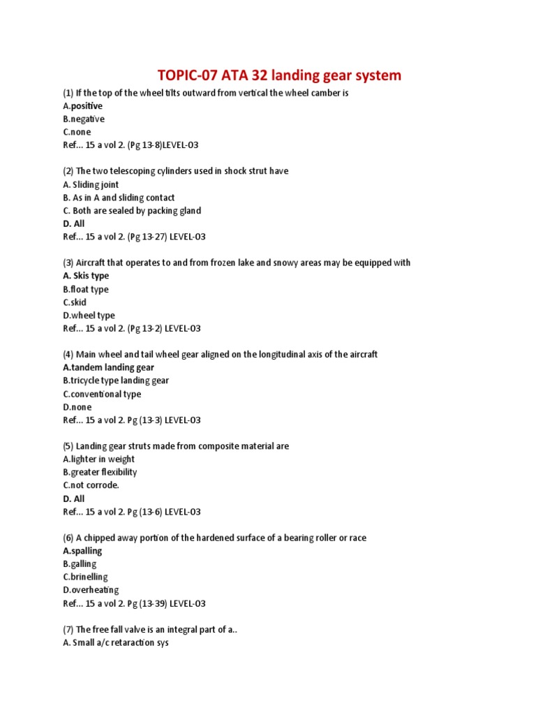 TOPIC-07 ATA 32 Landing Gear System | PDF | Tire | Landing Gear