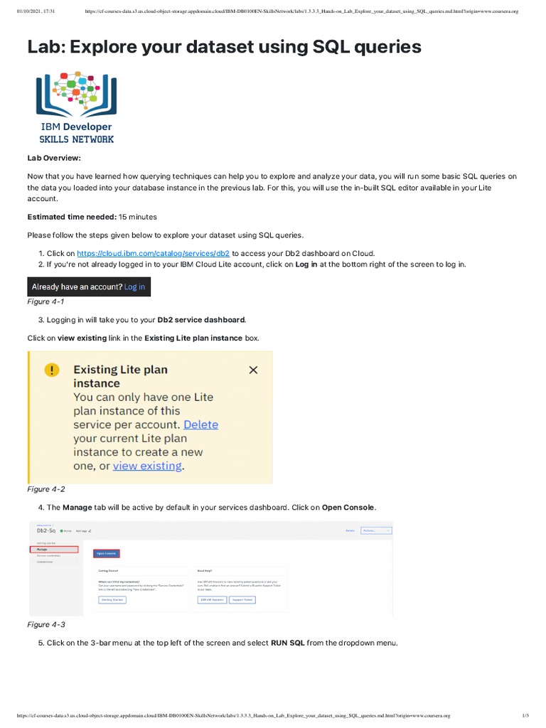 1 3 3 3 Hands On Lab Explore Your Dataset Using Sql Queries Md Pdf Sql Ibm Db2