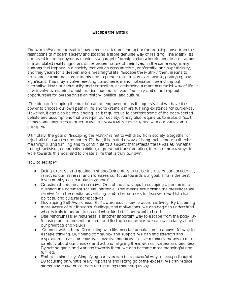 Escape The Matrix | PDF | Thought | Psychology