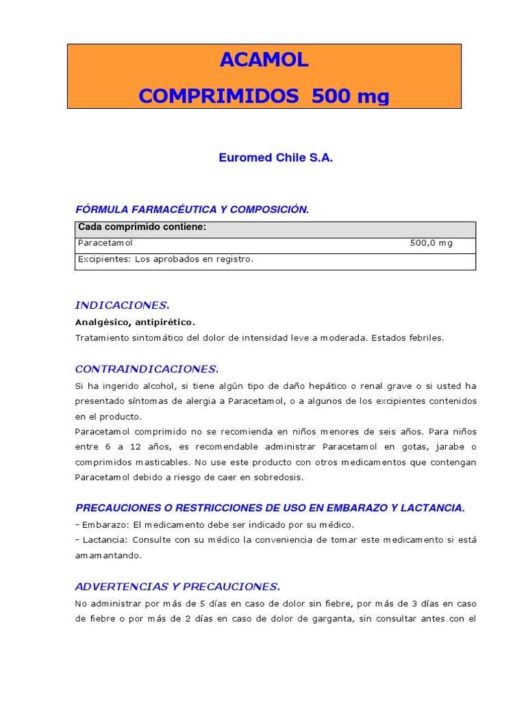 ACAMOL COMP 500 MG | PDF | Aspirina | Medicamentos con receta