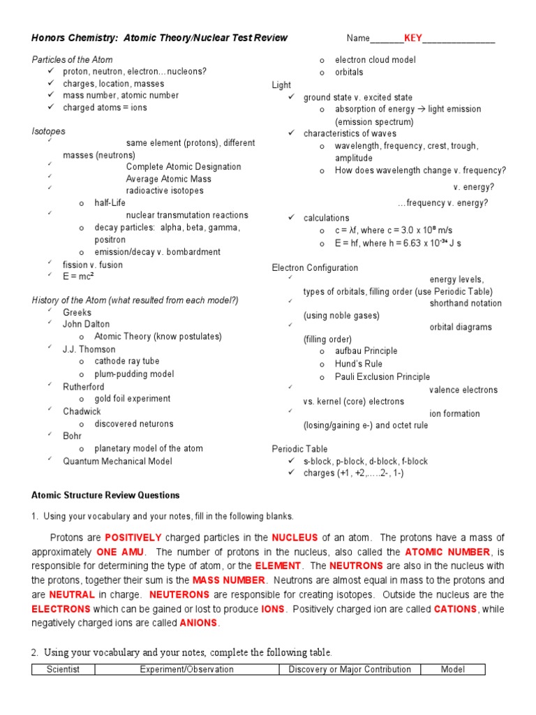 Key Atomic Nuclear Review FA13 | PDF