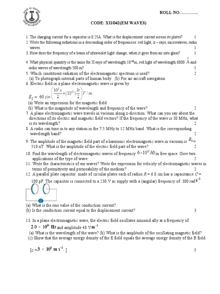 Assignment em Waves | PDF | Electromagnetic Radiation | Waves