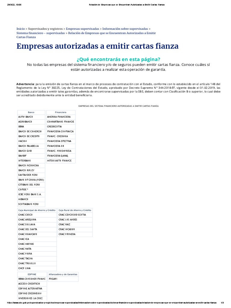 Relación de Empresas Que Se Encuentran Autorizadas A Emitir Cartas ...