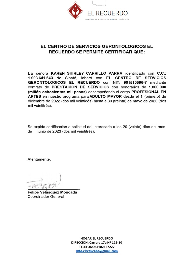 Ejemplo de Certificado | PDF