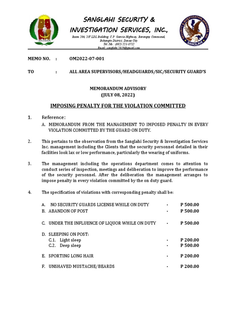 Imposed Penalty To SG Violation | PDF