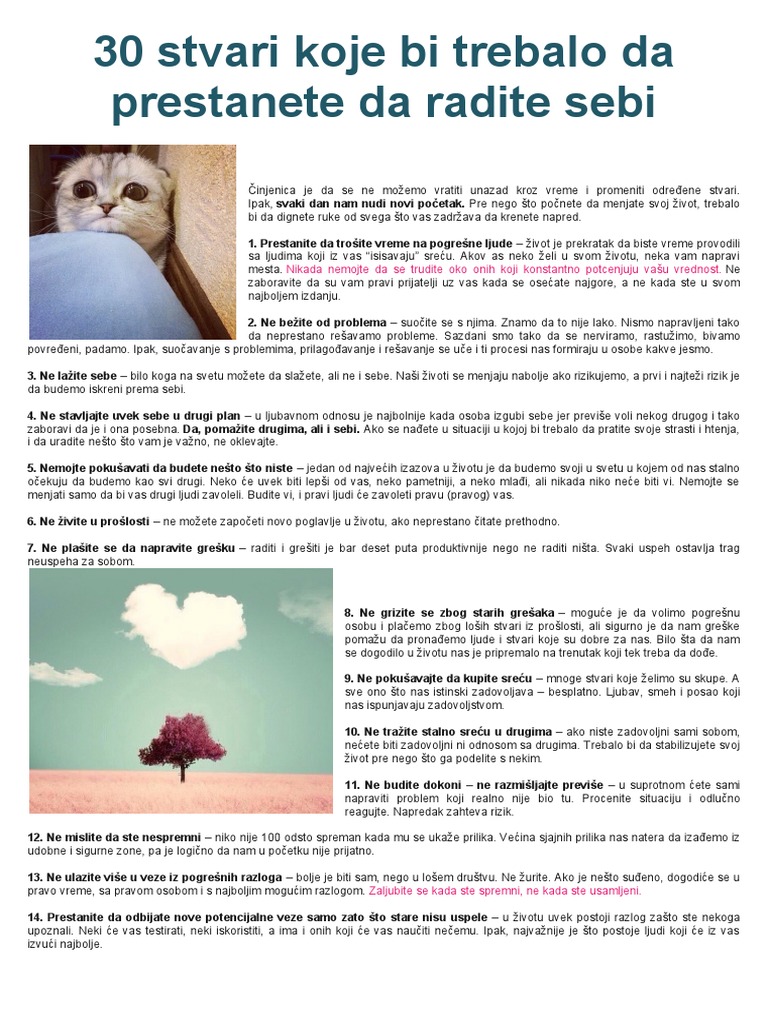 30 Stvari Koje Bi Trebalo Da Prestanete Da Radite Sebi | PDF