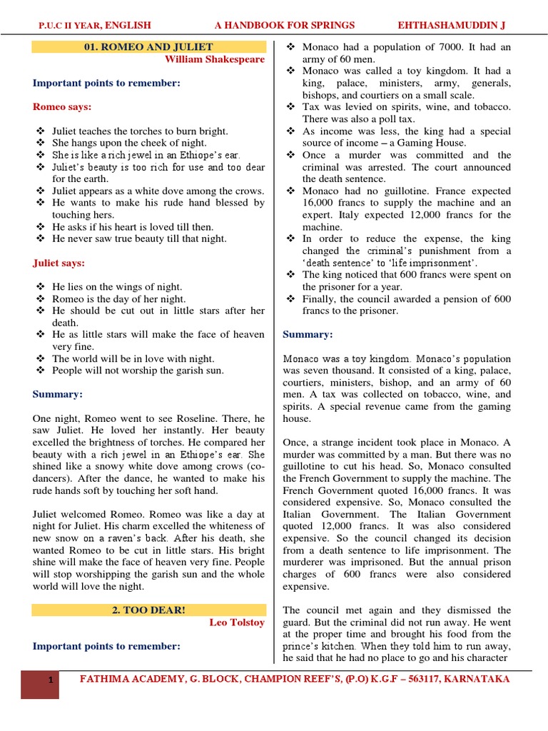 2nd PUC English Handbook Overview | PDF | Social Science