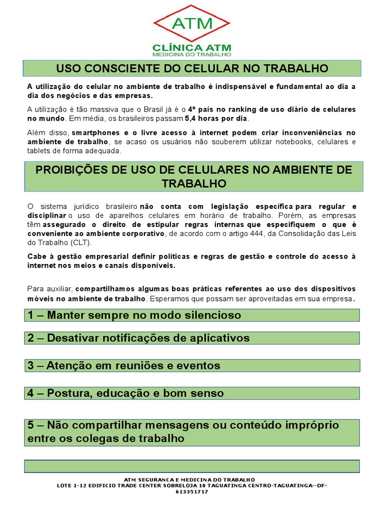 Uso Consciente Do Celular No Trabalho - Funcionarios | PDF