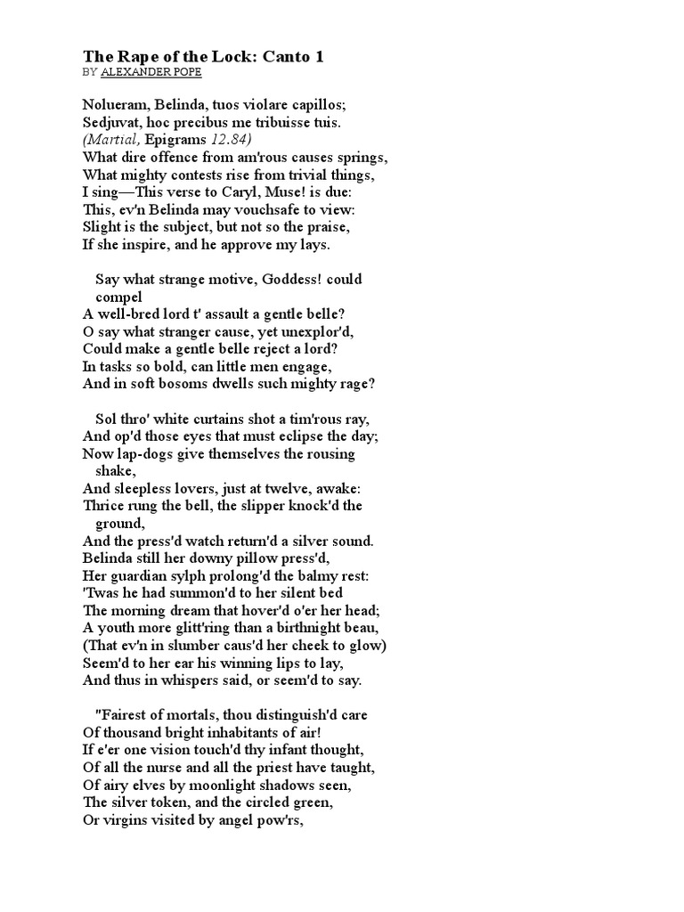 ALEXANDER POPE - The Rape of The Lock | PDF