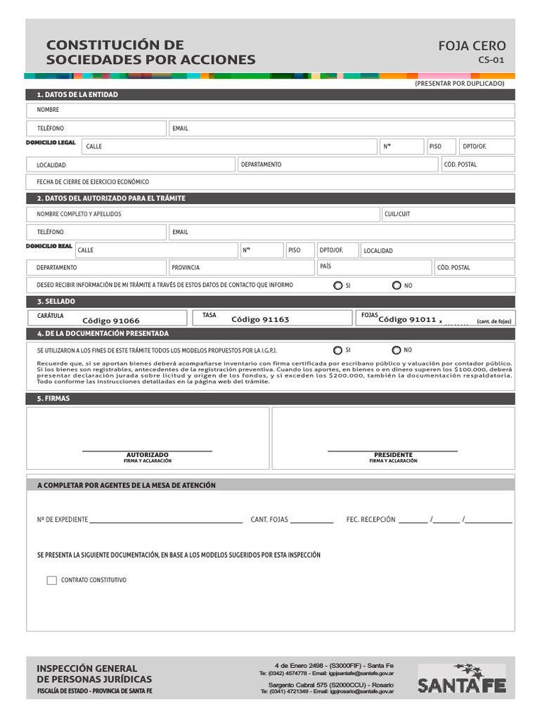 Formulario Foja Cero para Constitución de Sociedades Por Acciones | PDF
