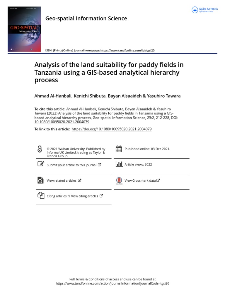 Analysis of The Land Suitability For Paddy Fields in Tanzania Using A GIS Based Analytical ...