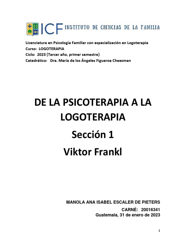 De La Psicoterapia A La Logoterapia Sección 1 | PDF | Relaciones personales, crianza y ...