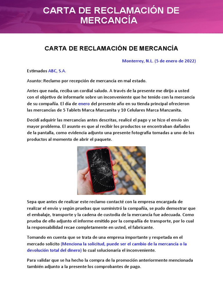 Carta de Reclamacion de Mercancia | PDF | Derecho