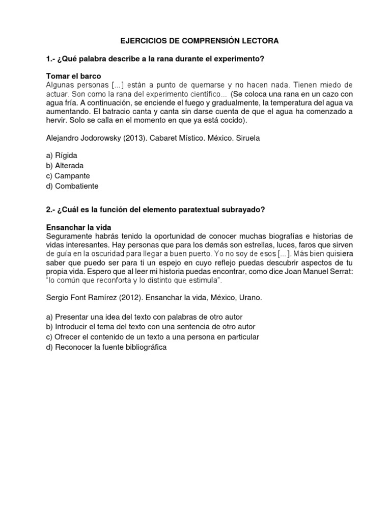 Ejercicios de Comprensión Lectora | PDF