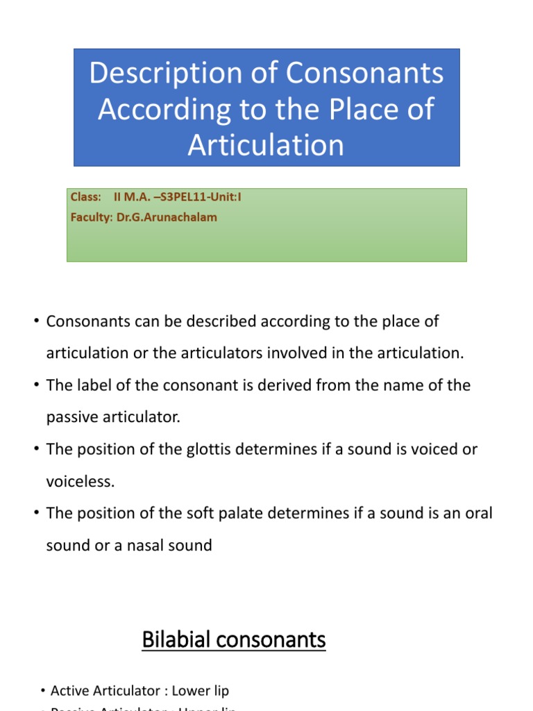 Description of Consonants - Place | PDF | Phonetics | Human Voice