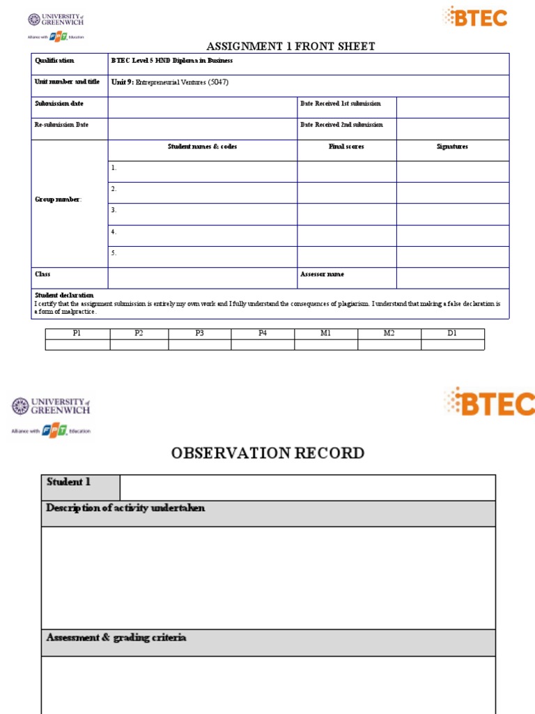 Unit 9 - Assignment 1 Frontsheet (2022-2023) | PDF