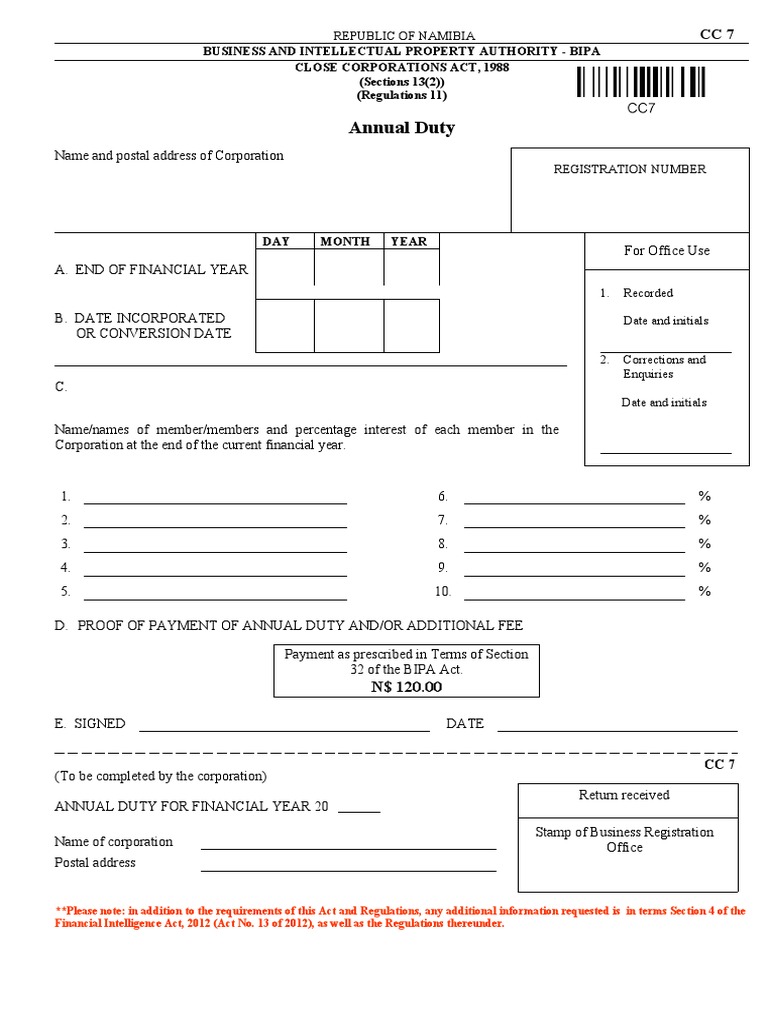 1596531010wpdm - CC7 Annual Duty Return | PDF