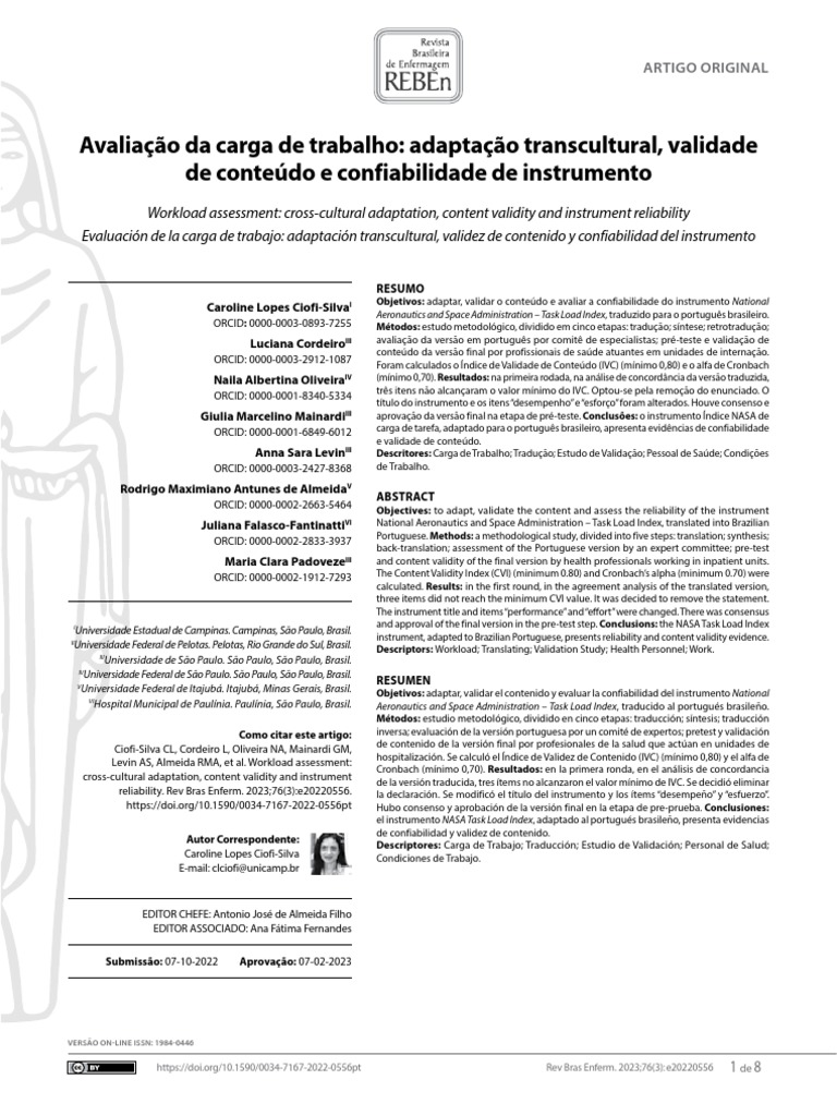 Avaliação Da Carga de Trabalho | PDF | Traduções | Enfermagem Avaliação Da Carga de Trabalho | PDF | Traduções | Enfermagem