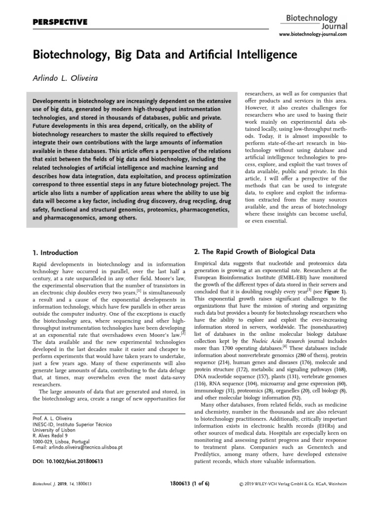 Biotechnology Journal - 2019 - Oliveira | PDF | Machine Learning | Data
