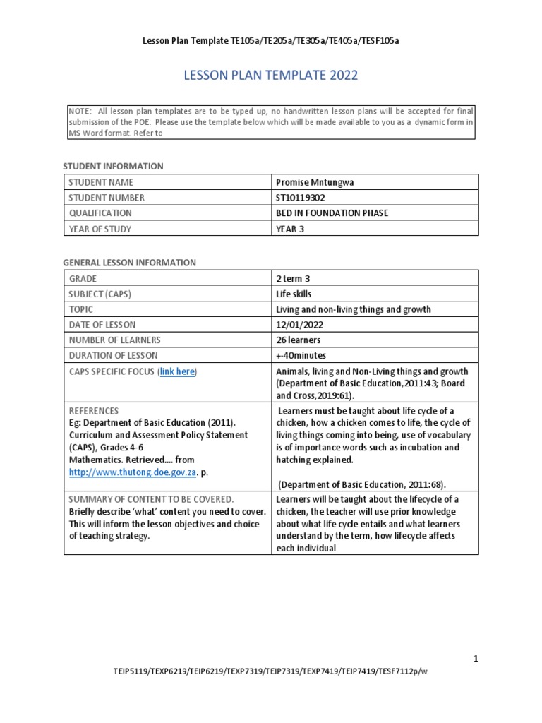 Lesson Plan Lifeskills | PDF