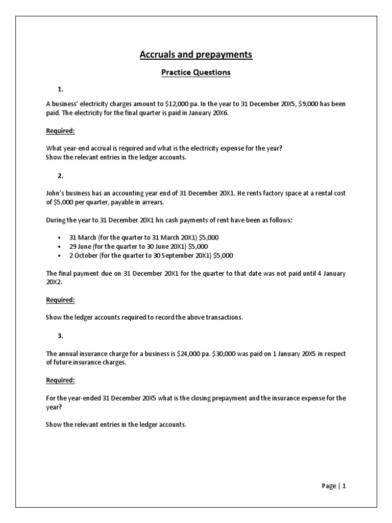 Accruals and Prepayments Examples | PDF | Renting | Banks