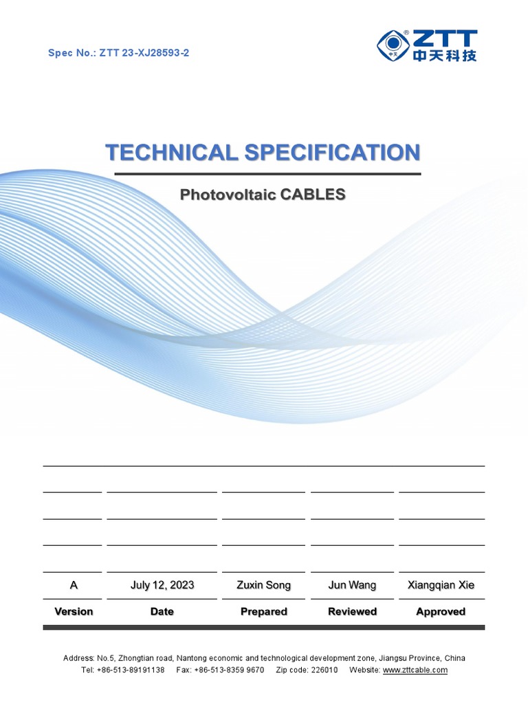 ZTT PV Cables Ztt23xj28593-2 | PDF | Electrical Connector | Electrical Resistance And Conductance