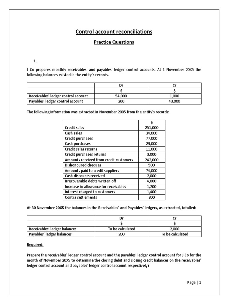 Control Account Reconciliation Practice | PDF | Debits And Credits ...