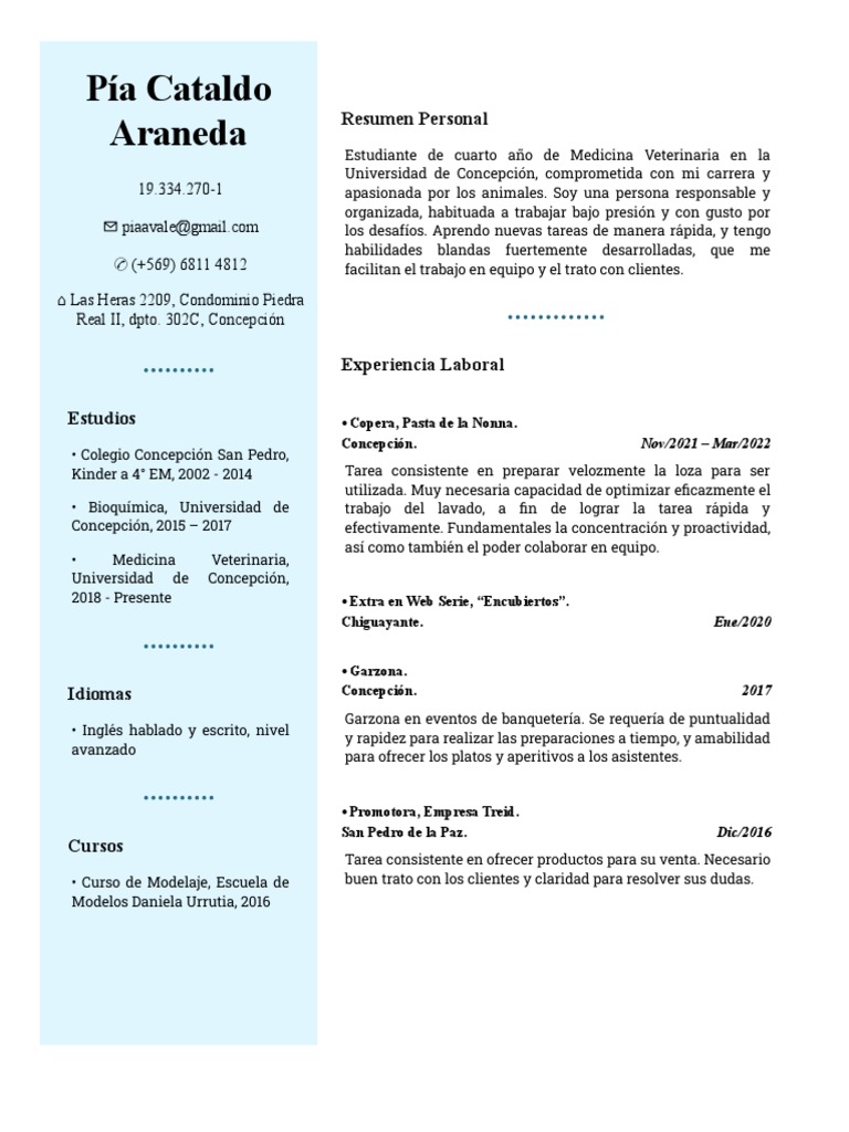 CV Pía Cataldo Último Jiji | PDF