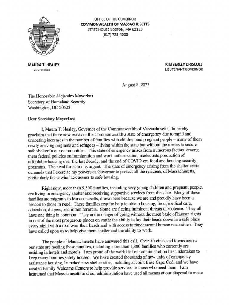 Mass. Gov. Maura Healey's State of Emergency Declaration | PDF