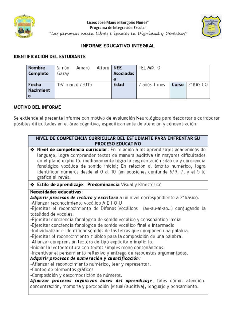 Informe Pedagógico | PDF